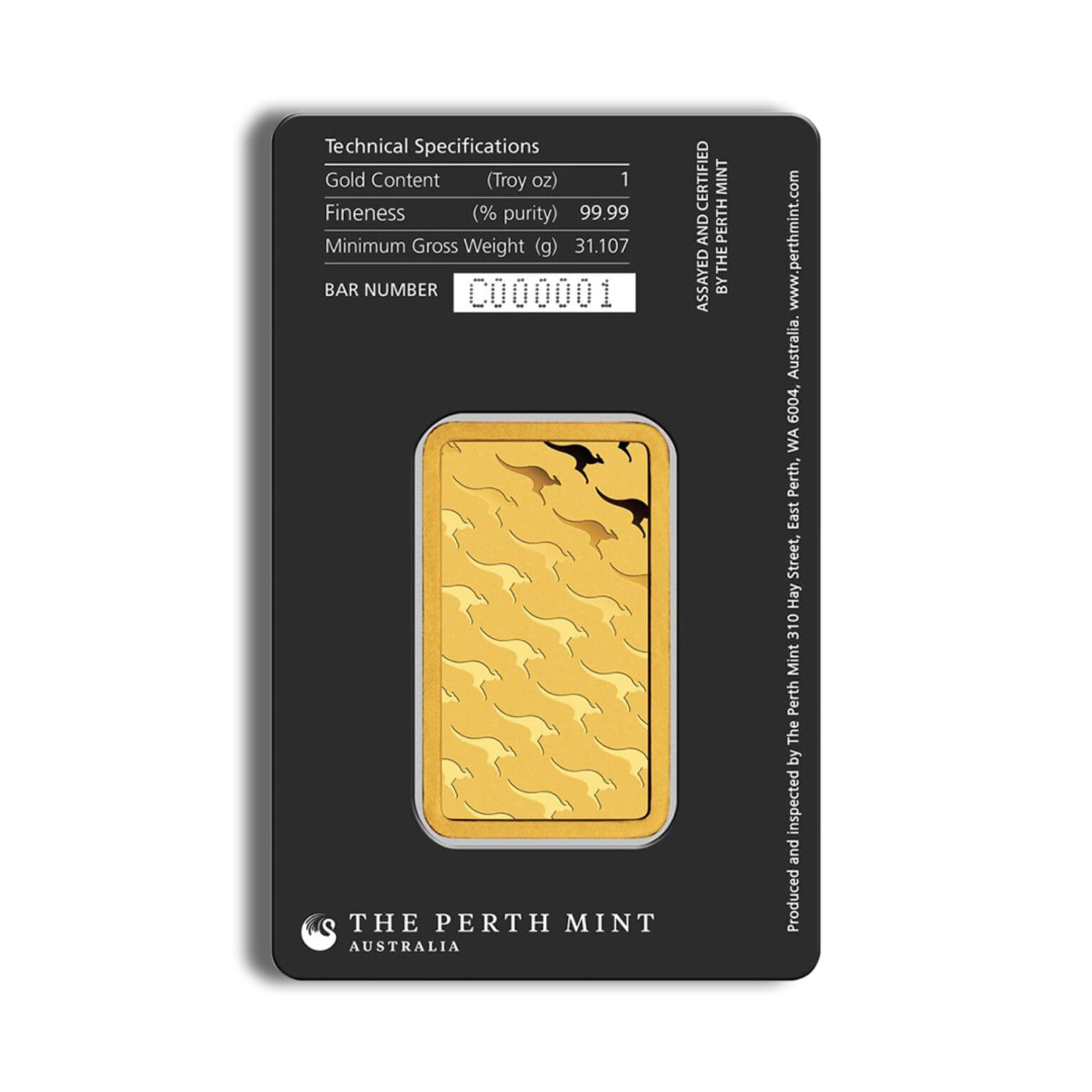 1 oz Gold Bar Perth Mint Australia – .9999 Fine