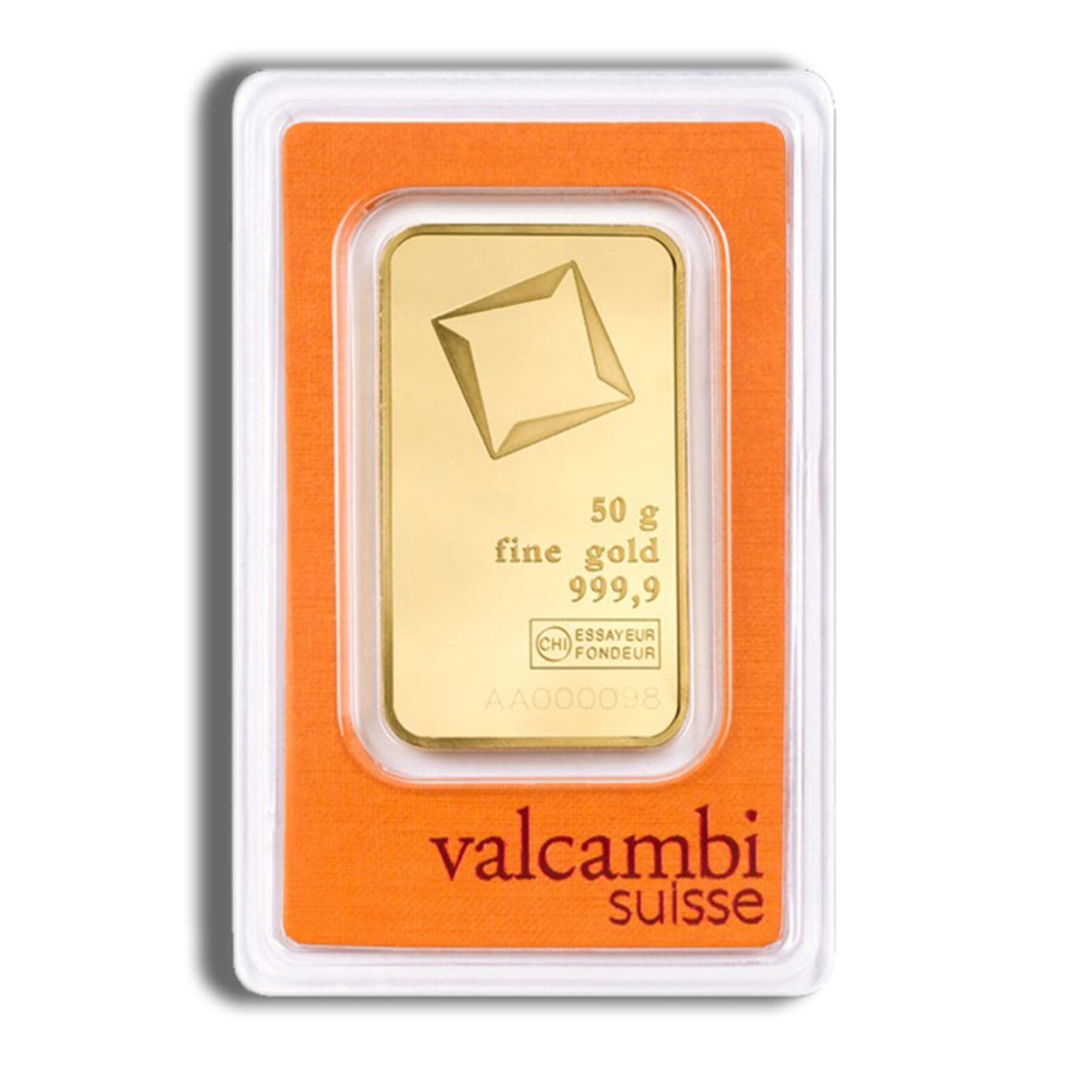 50 Gram Valcambi Suisse Gold Bar – .9999 Fine